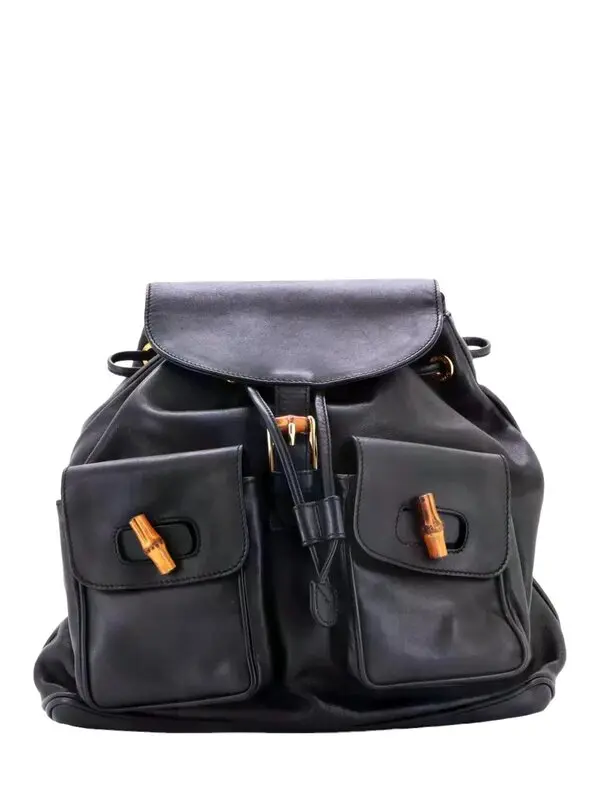 Gucci Vintage Bamboo Leather Medium Backpack - Black