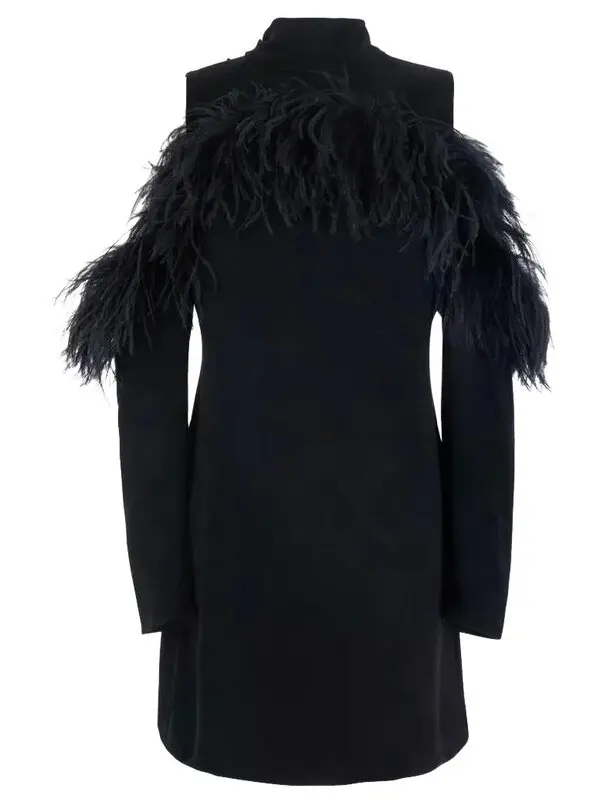 P.a.r.o.s.h Feather-trim Cold-shoulder Mini Dress - Black