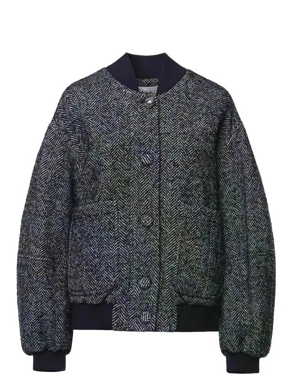 GENNY Bomber Jacket With Herringbone Pattern - Blue