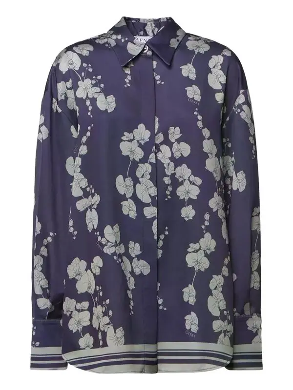 GENNY Floral Print Silk-satin Shirt - Purple