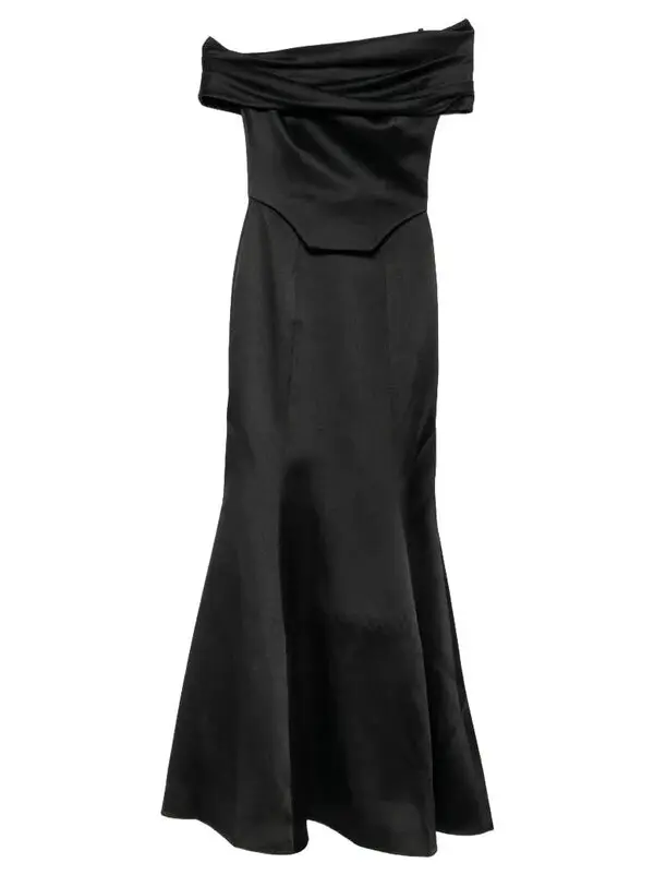 Solace London Off-shoulder Satin Maxi Dress - Black