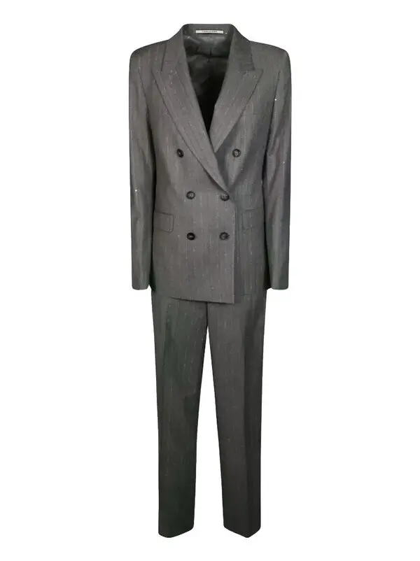 Tagliatore Cutter Sequin-embellished Pinstripe Suit - Grey