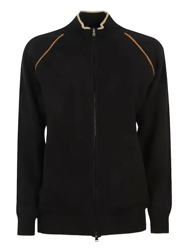 Kiton Contrast Trim Zip-up Cardigan - Black