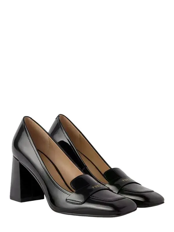 Furla Patent Leather Chunky Heel Square Toe Pumps - Black