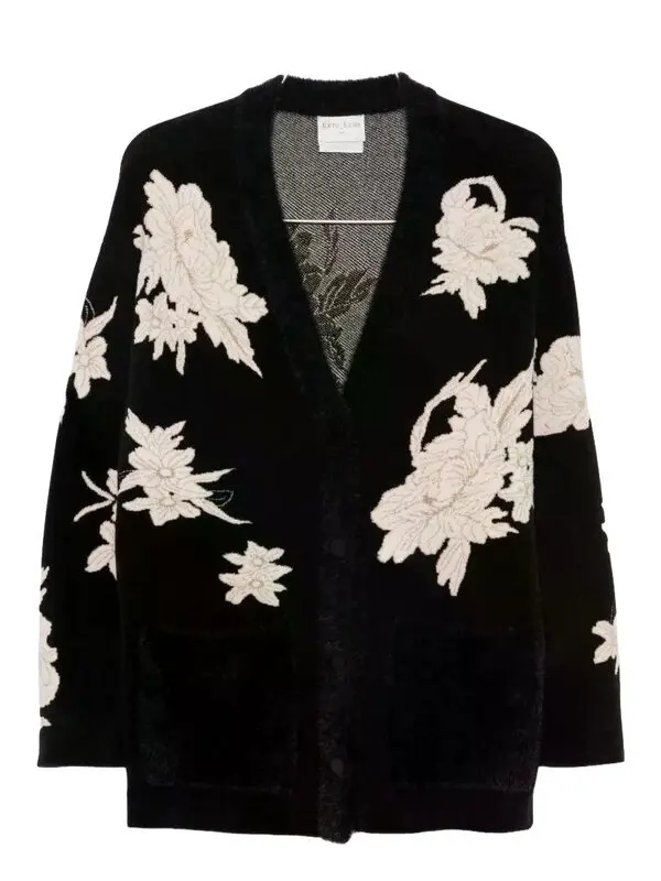 FORTE_FORTE Embroidered Floral Cardigan - Black