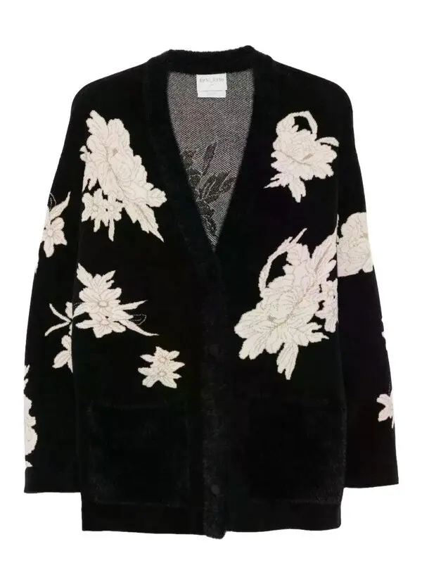 FORTE_FORTE Floral Embroidered Cardigan - Black