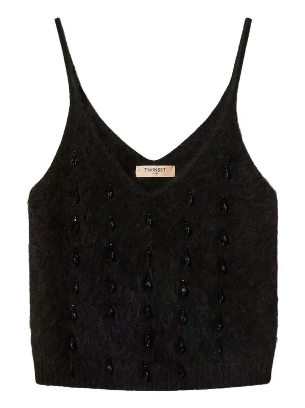 TWINSET Brushed Wool-blend Top With Embroidery - Black