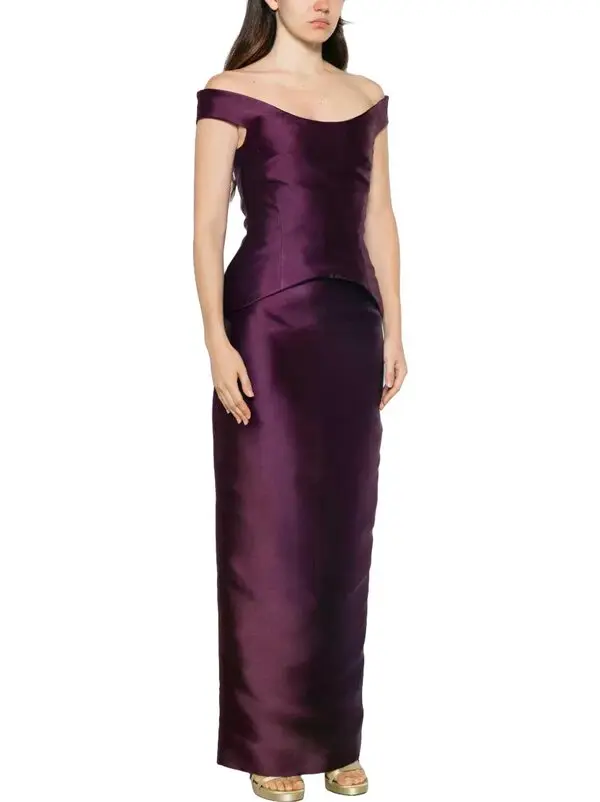 Solace London Pieta Off-shoulder Peplum-waist Maxi Dress - Purple