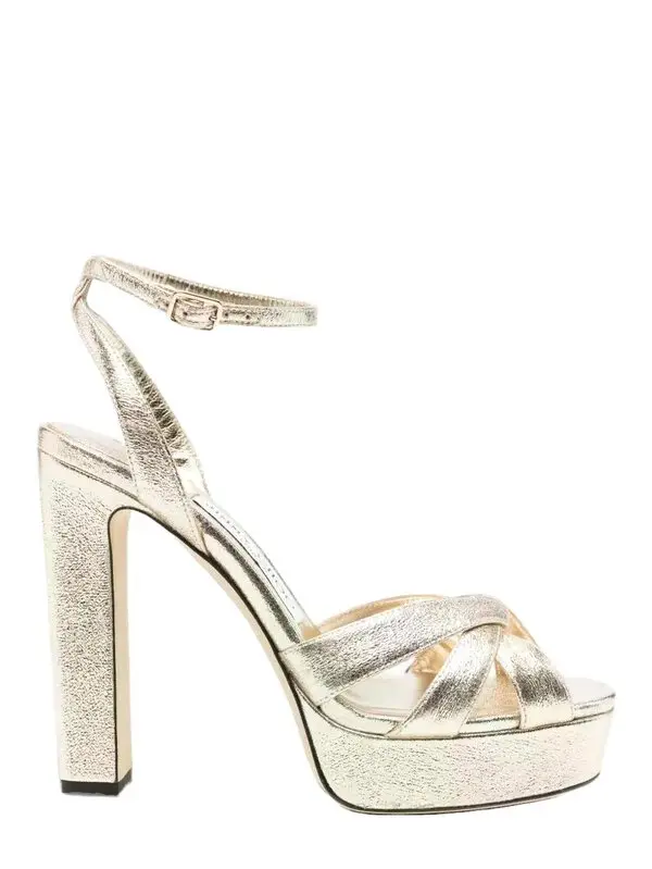 JIMMY CHOO Crossover Strap Platform High Block Heel Sandals - Gold