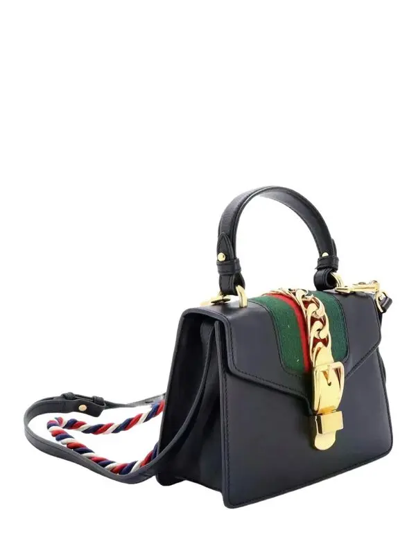 Gucci Sylvie Top Handle Bag Leather Mini Satchel - Black