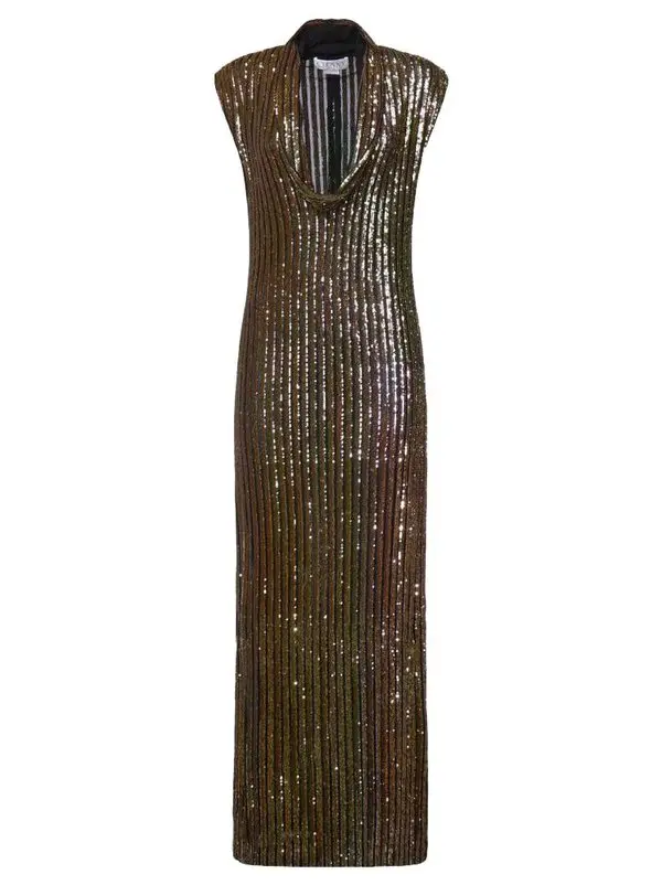 GENNY Maxi Sequin-embellished Cowl-neck Dress - Gold