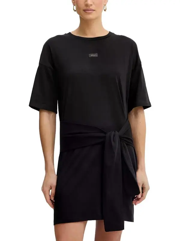 Armani Exchange Tie-waist Logo-patch Mini Dress - Black