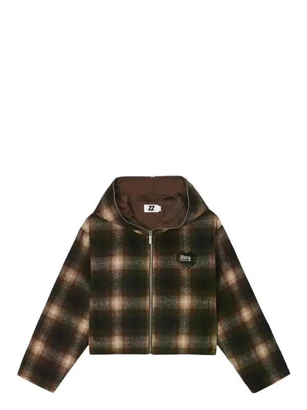 Izzue Check-pattern Heart-patch Cropped Jacket - Brown