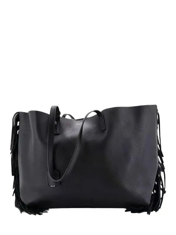Saint Laurent Fringe Shopper Leather Large Tote Bag - Black