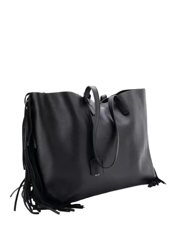 Saint Laurent Fringe Shopper Leather Large Tote Bag - Black