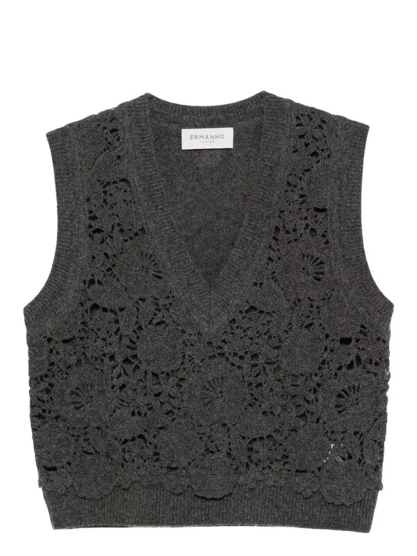 ERMANNO FIRENZE Wool Floral-lace V-neck Gilet - Grey