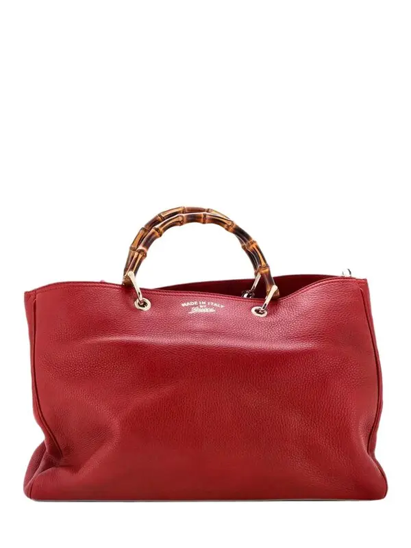 Gucci Bamboo Shopper Leather Large Tote Bag - Red