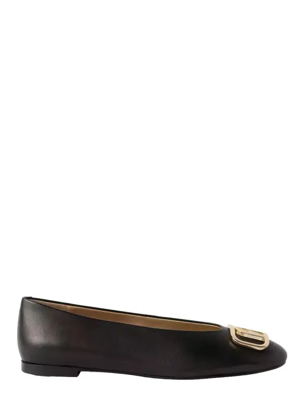 Furla Amelie Ballerinas In Smooth Leather With Gold-tone Logo - Black