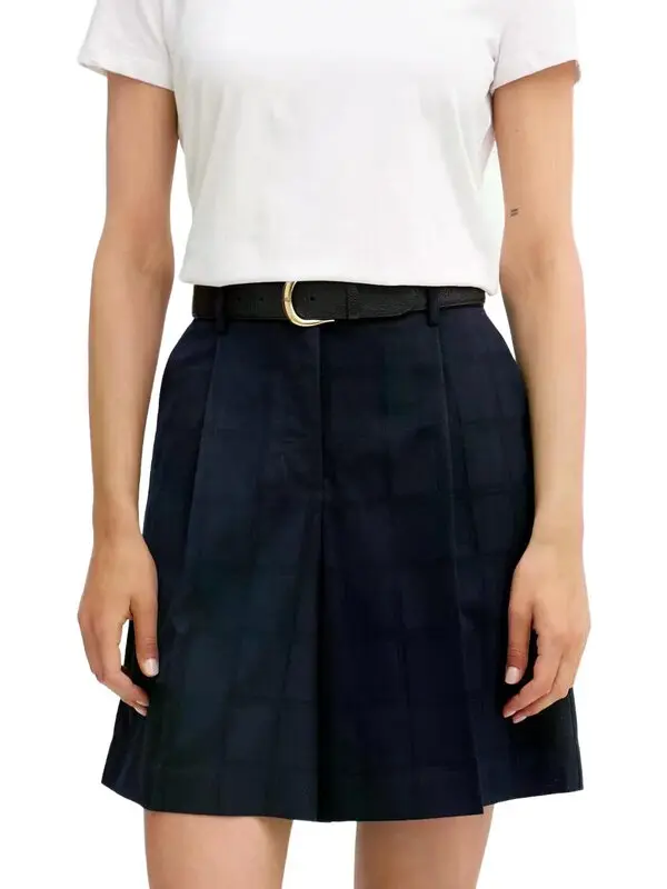Iceberg Check Pattern Pleated Tailored Shorts - Blue