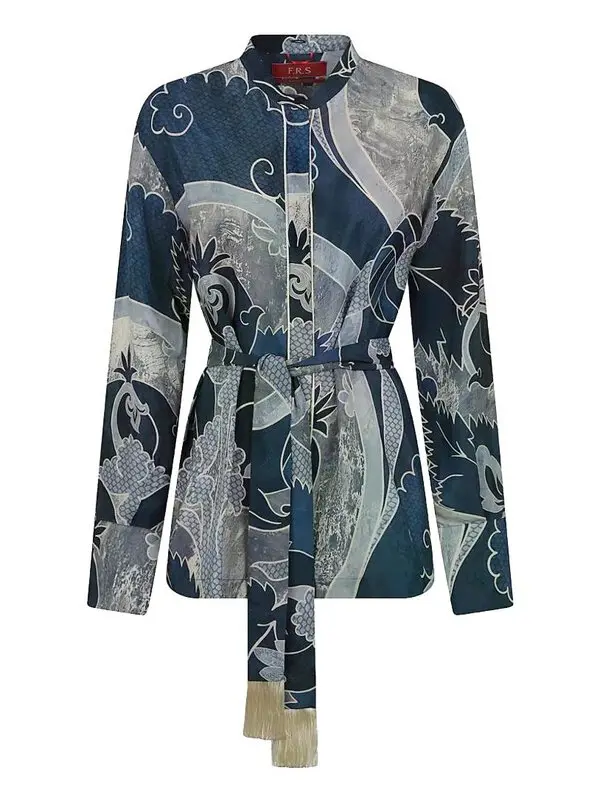 F.R.S FOR RESTLESS SLEEPERS Graphic-print Belted Shirt - Blue