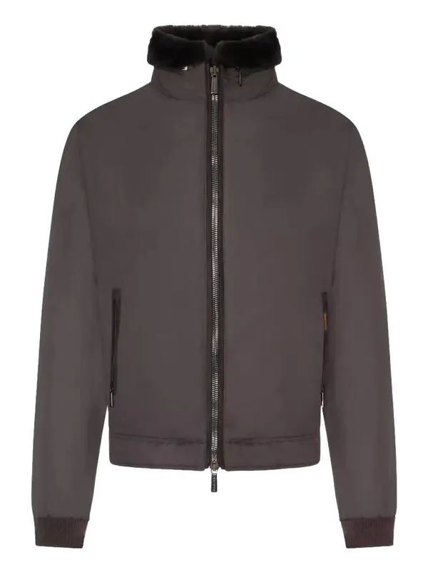 MOORER Zip-up Shearling Collar Jacket - Grey