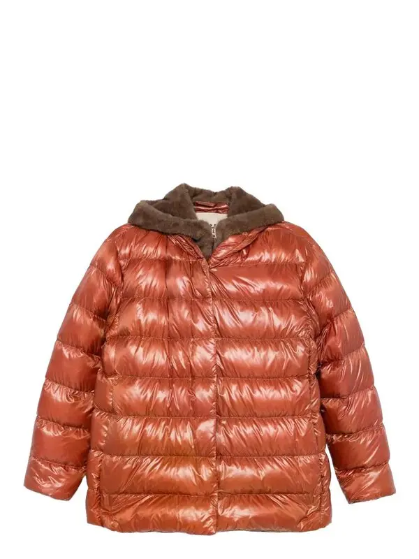 Herno Quilted Hooded Jacket With Glossy Finish - Orange