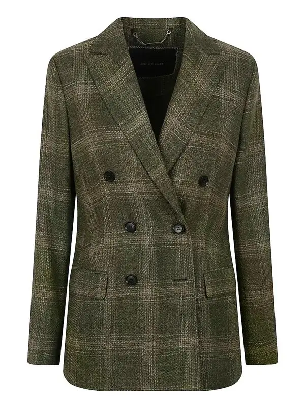 Kiton Double-breasted Check Blazer - Green