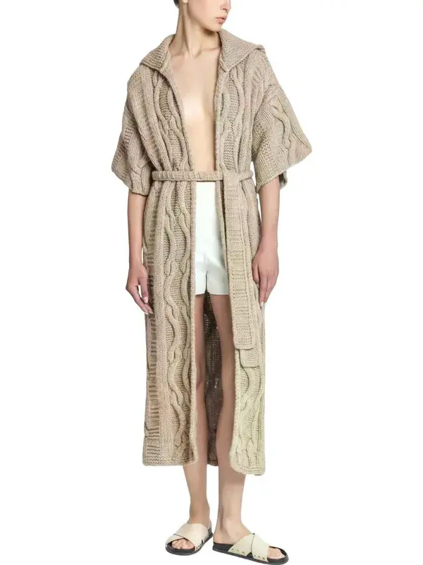 Malo Cable-knit Hooded Coat - Neutrals