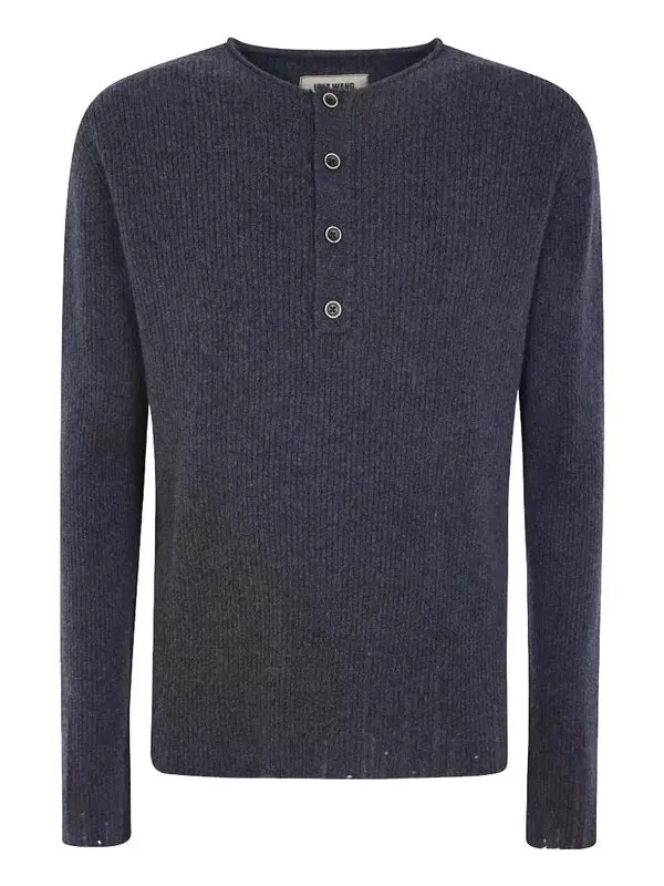 UMA WANG Ribbed-knit Henley Polo Shirt - Grey