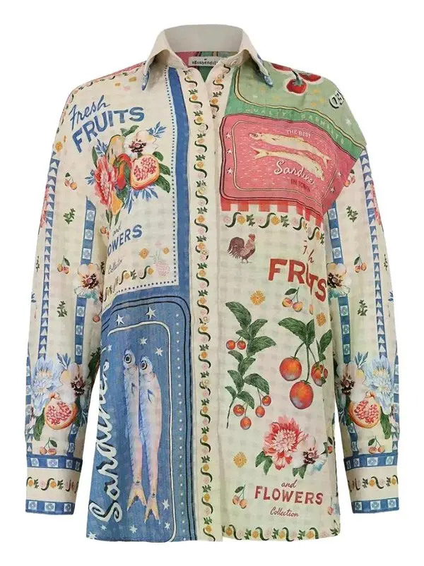 Agua Bendita Anastasia Graphic Print Button-down Shirt - Neutrals