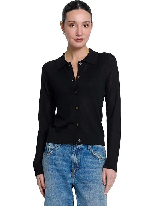 Central Park West Sienna Sheer Collared Sweater - Black