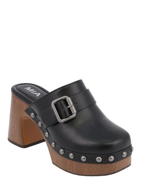 Mia Larina Faux Leather Platform Clogs - Black