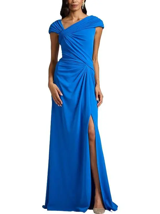 Tadashi Shoji Asymmetric Neck Ruched Gown - Cool Breeze