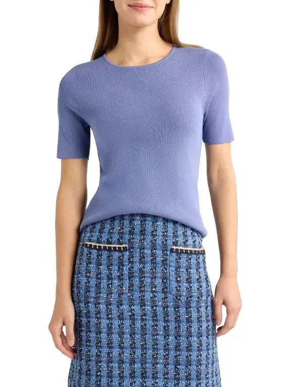 TAHARI ASL Short Sleeve Ribbed Sweater - Blue Frost