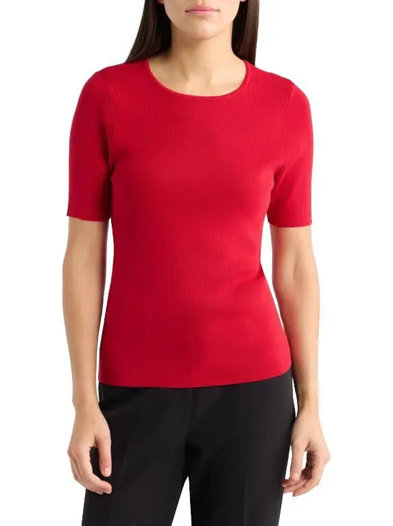 TAHARI ASL Short Sleeve Ribbed Sweater - Lipstick