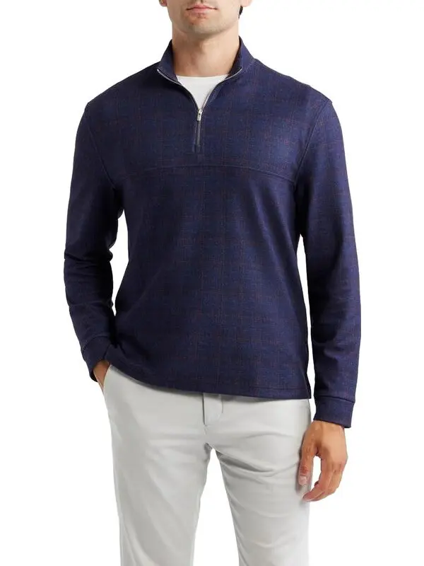 Johnnie-o Mikey Plaid Quarter-zip Pullover - Navy