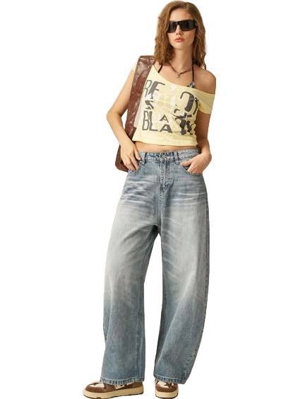 AELFRIC EDEN Baggy Barrel Washed Jeans - Blue