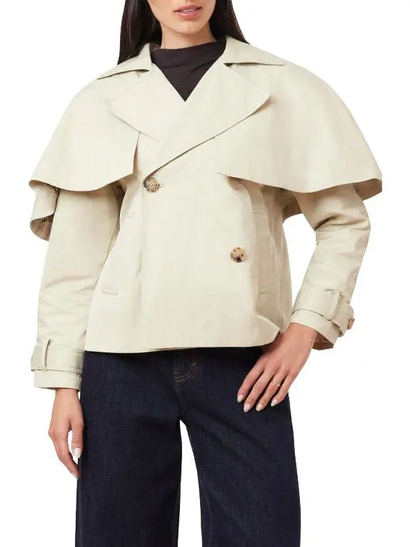 Habitual Cropped Trench Jacket With Tiered Overlay - Stone