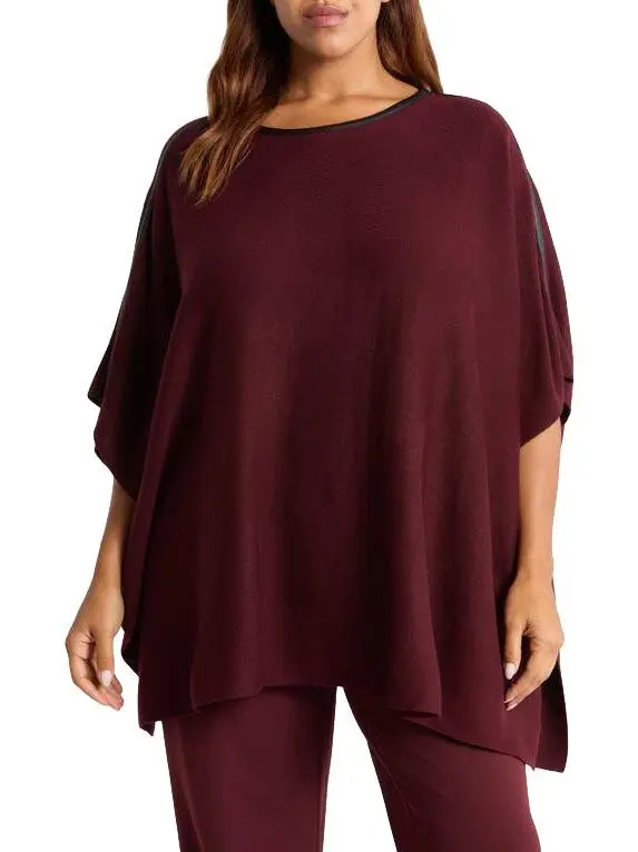 Anne Klein Faux Leather Trim Cape - Barolo