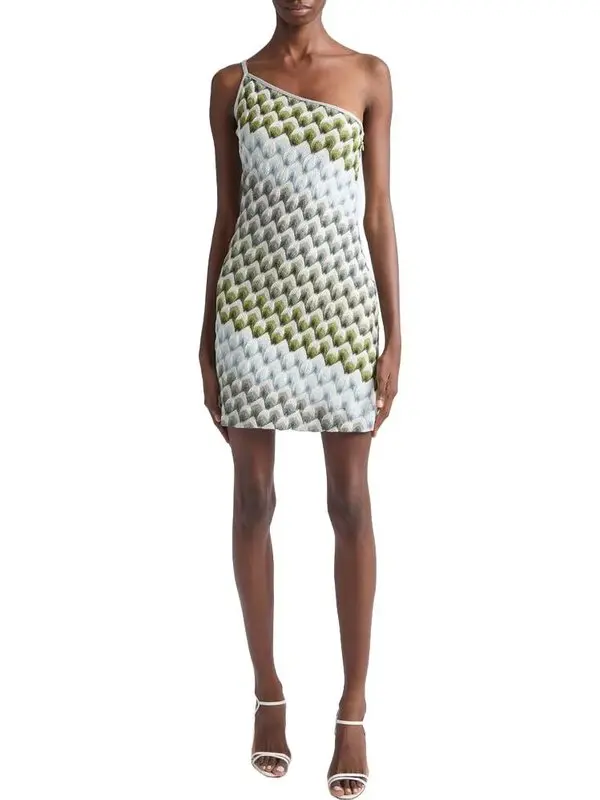 Missoni Metallic Jacquard One-shoulder Mini Dress - Green Multi