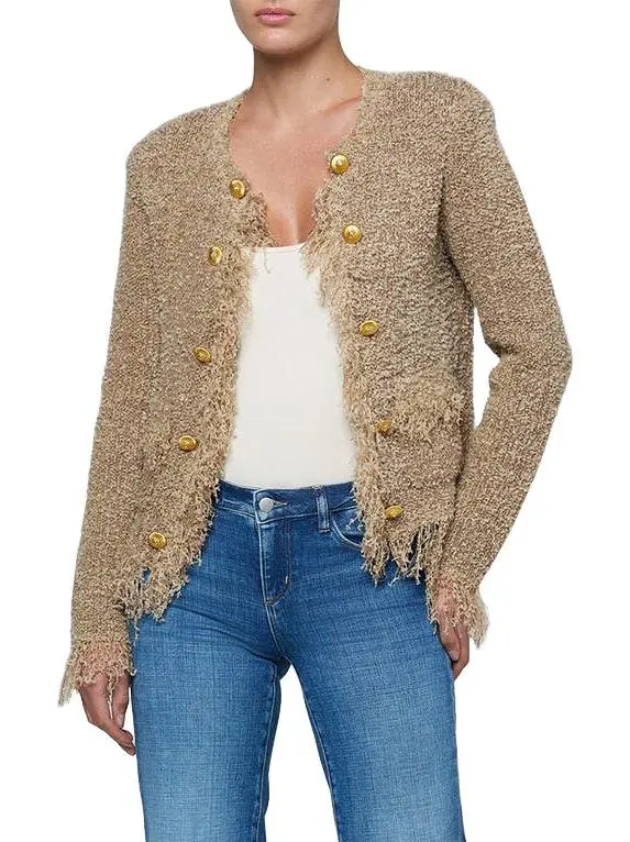 L'Agence Mireille Fringe Trim Cardigan - Natural