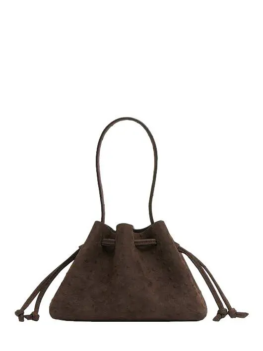 MANSUR GAVRIEL Ostrich Embossed Drawstring Pouchette - Ebony