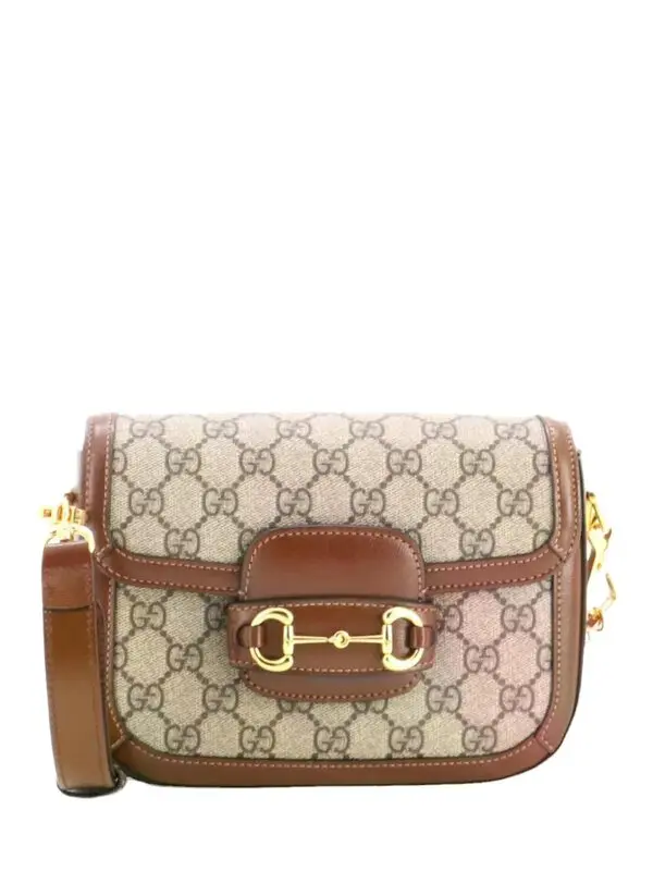 Gucci Horsebit 1955 Shoulder Bag Gg Coated Canvas With Leather Mini Crossbody Bag - Brown