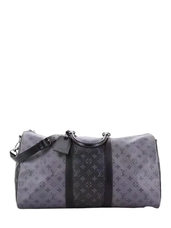 LOUIS VUITTON Keepall Bandouliere Bag Reverse Monogram Eclipse Canvas 50 Travel Bag - Black