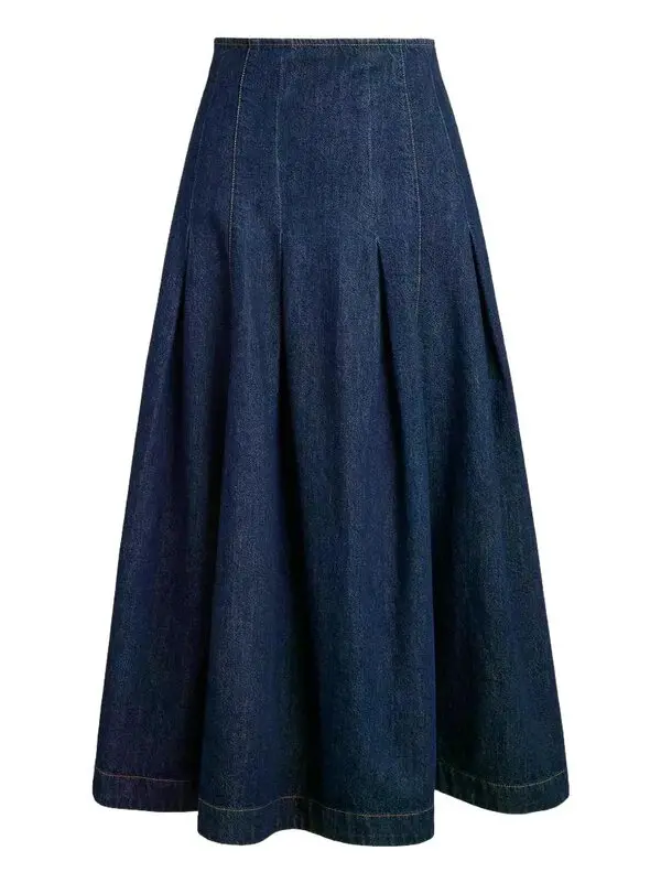 Polo Ralph Lauren Pleated Denim Midi Skirt - Blue