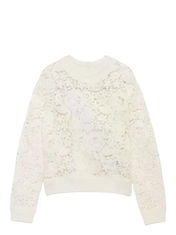 ERMANNO FIRENZE Wool Floral-lace High Neck Sweater - Neutrals
