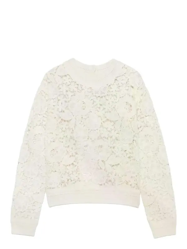ERMANNO FIRENZE Wool Floral-lace High Neck Sweater - Neutrals