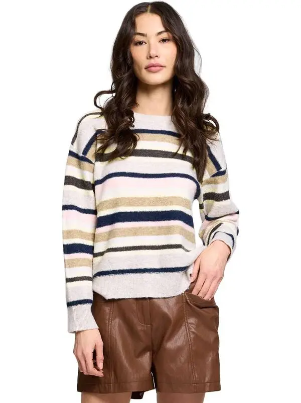 Central Park West Birch Striped Crewneck Pullover Sweater - Multi