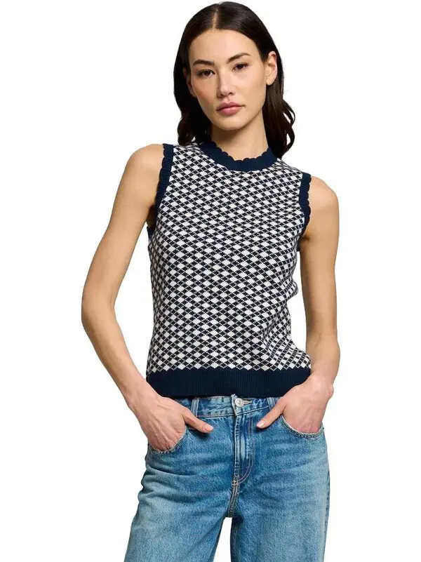 Central Park West Marlo Vest Top - Navy Multi