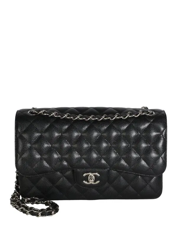 Chanel Quilted Caviar Jumbo Double Flap Bag - Black